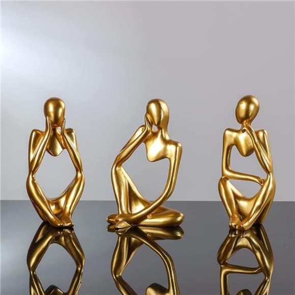 Art | Thinker Statue Gold Decor Abstract Art Sculpture Golden Resin ...